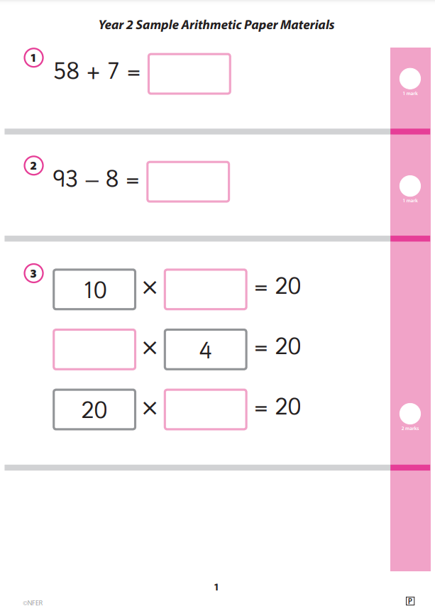 Year 2 Spring Maths arithmetic pupil booklet pack - NFER