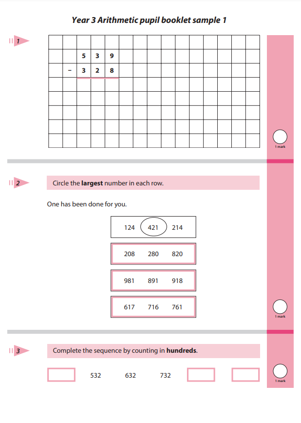 Year 3 Autumn Maths arithmetic pupil booklet pack - NFER