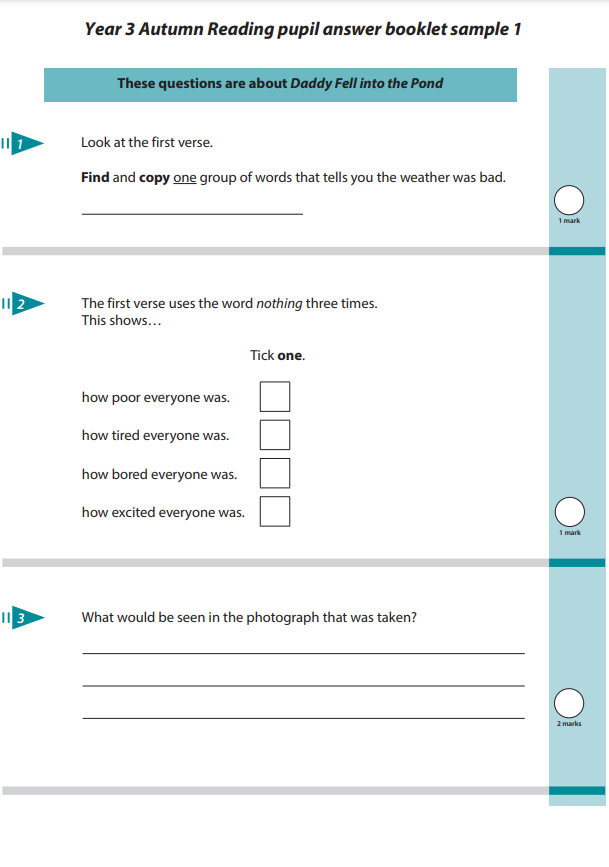 Year 3 Autumn Reading pupil answer booklet pack - NFER